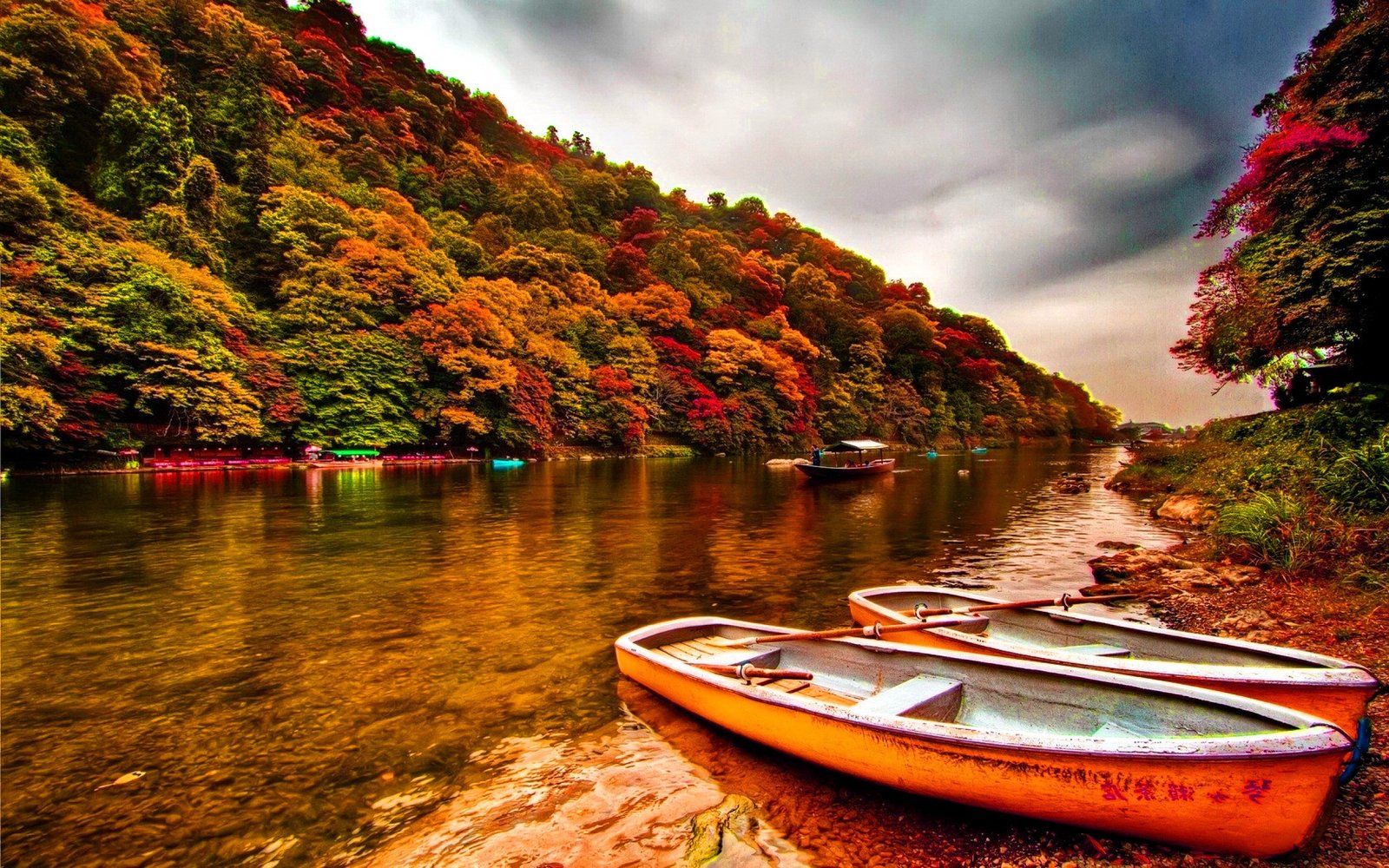 Summer Landscape River Boats Calm Lake Forest With Deciduous Trees Sky ...